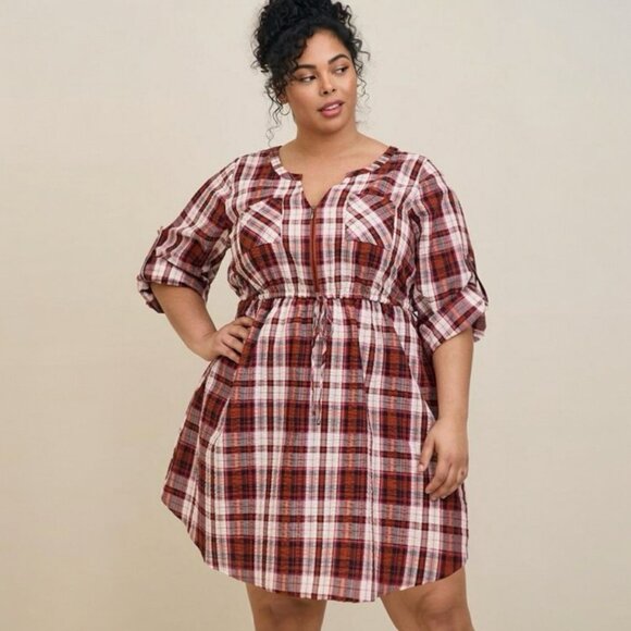 torrid | Dresses | Torrid Dress Plus 6x Red Plaid Zip Front Seersucker ...
